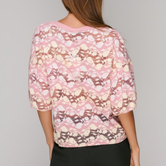 Zara | Tops | Nwt Zara Pink Lace Semi Sheer Bell Sleeve Crop Top | Poshmark